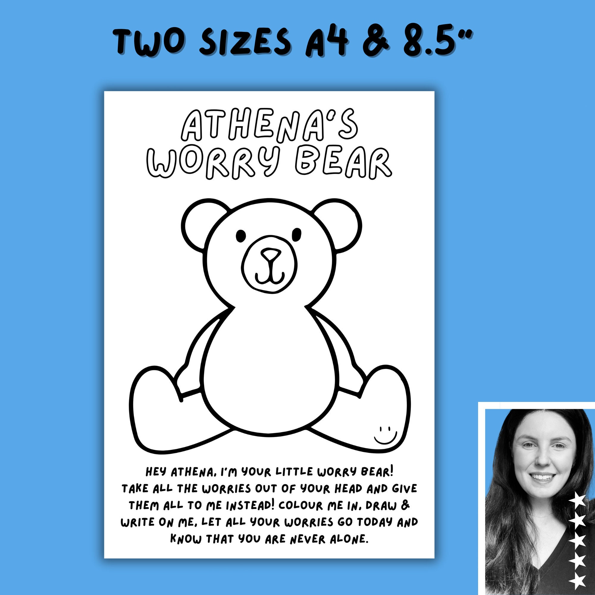 Custom Worry Bear Coloring Page for Kids, Anxiety Coloring for Kids ...