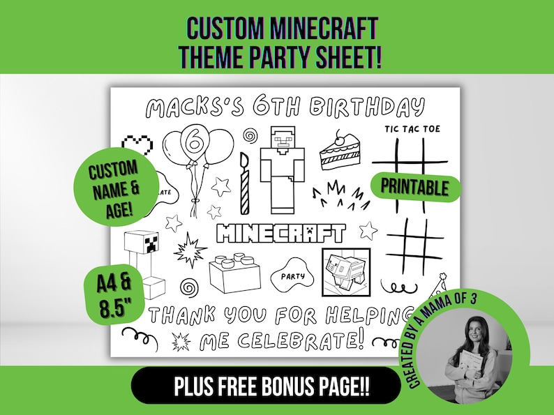 Minecraft Birthday Party Activity Sheet, Minecraft Party Favor, Kids ...