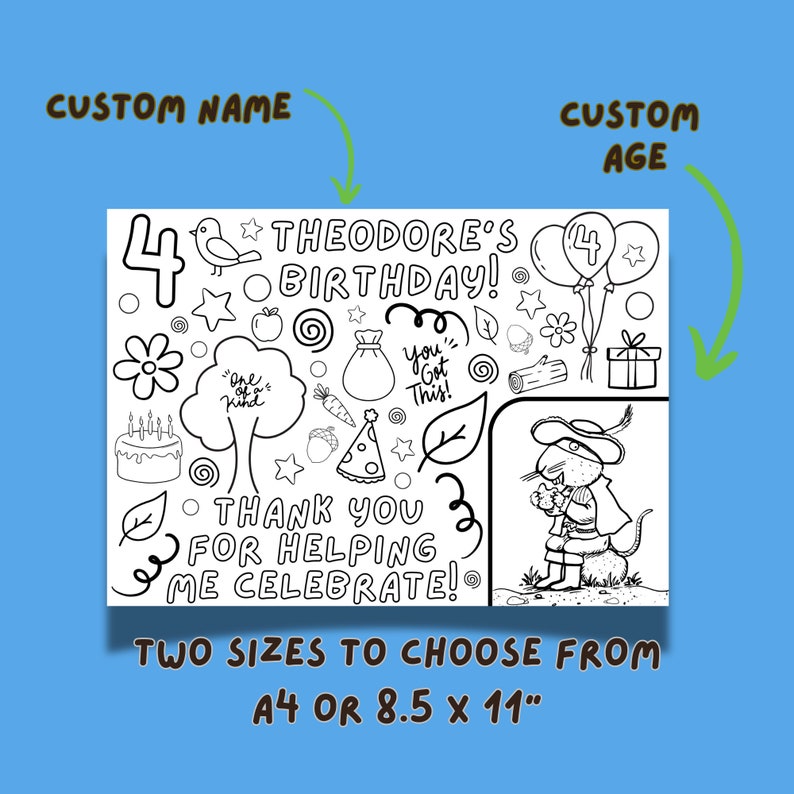Custom Highway Rat Coloring Page: Birthday Party Favor (digital ...