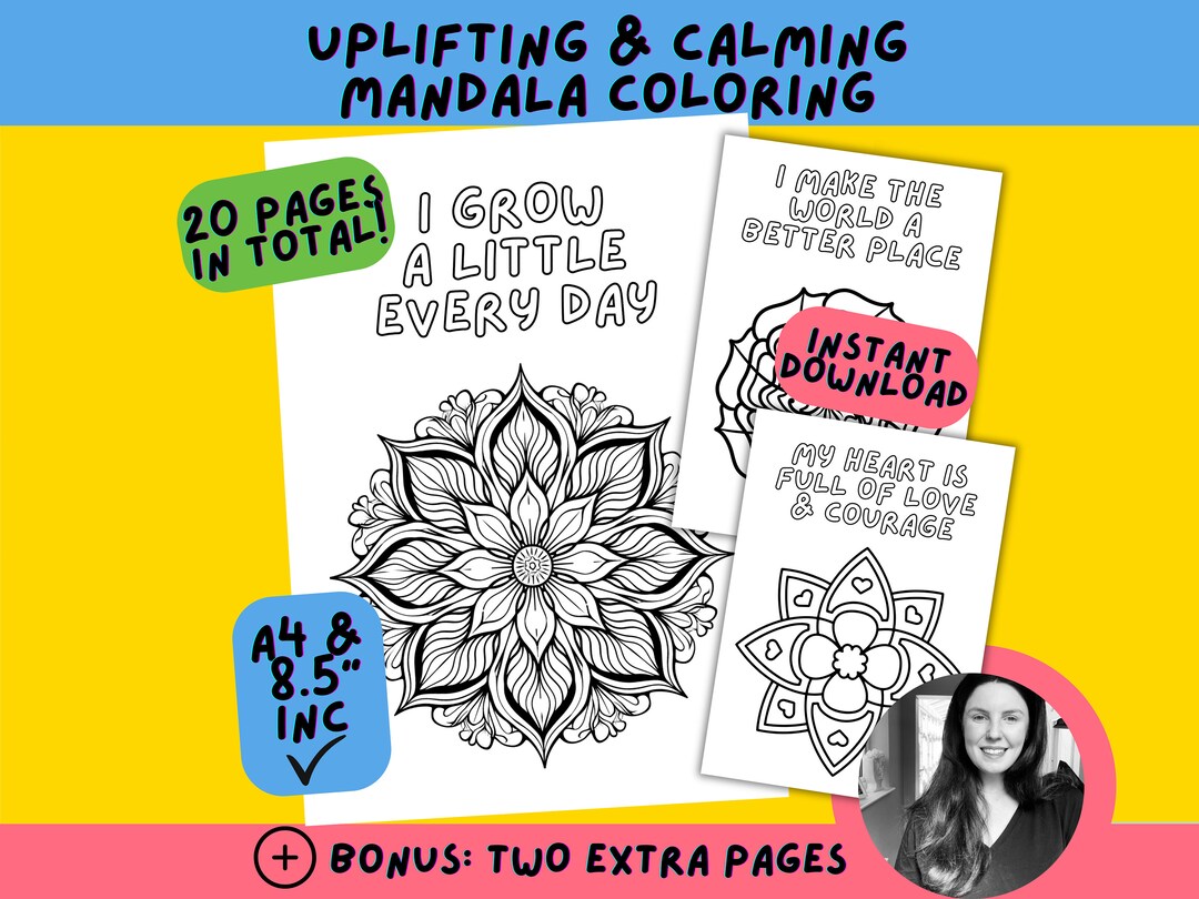 Mandala Affirmation Coloring Pages: Anxiety Relief Therapy Art (digital ...