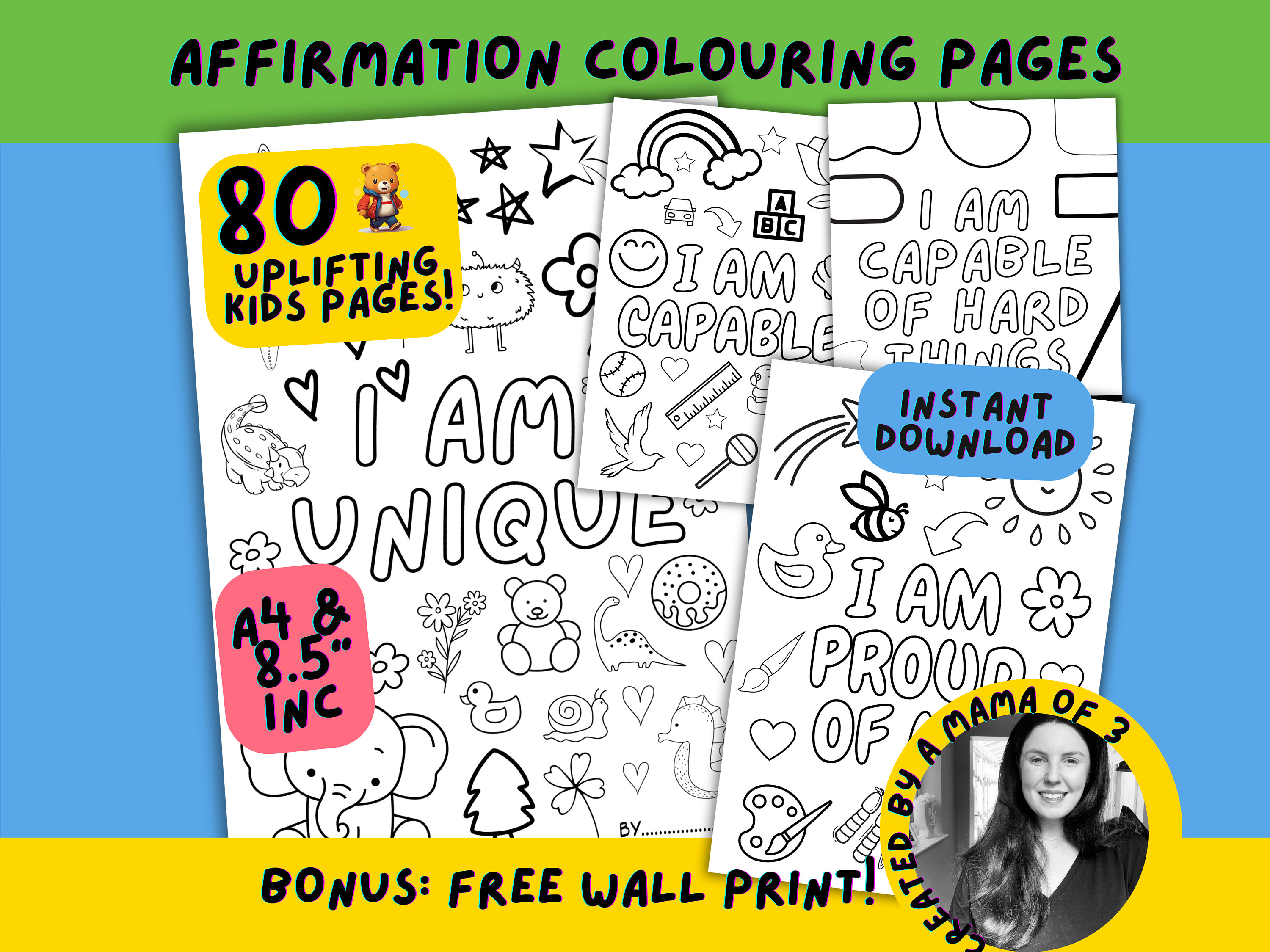 Affirmation Activity Sheets for Kids Bundle, Digital Coloring Sheets ...