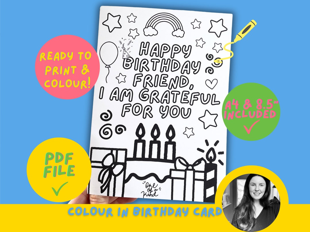 Printable Color in Birthday Card for Kids Instant Kids - Etsy UK