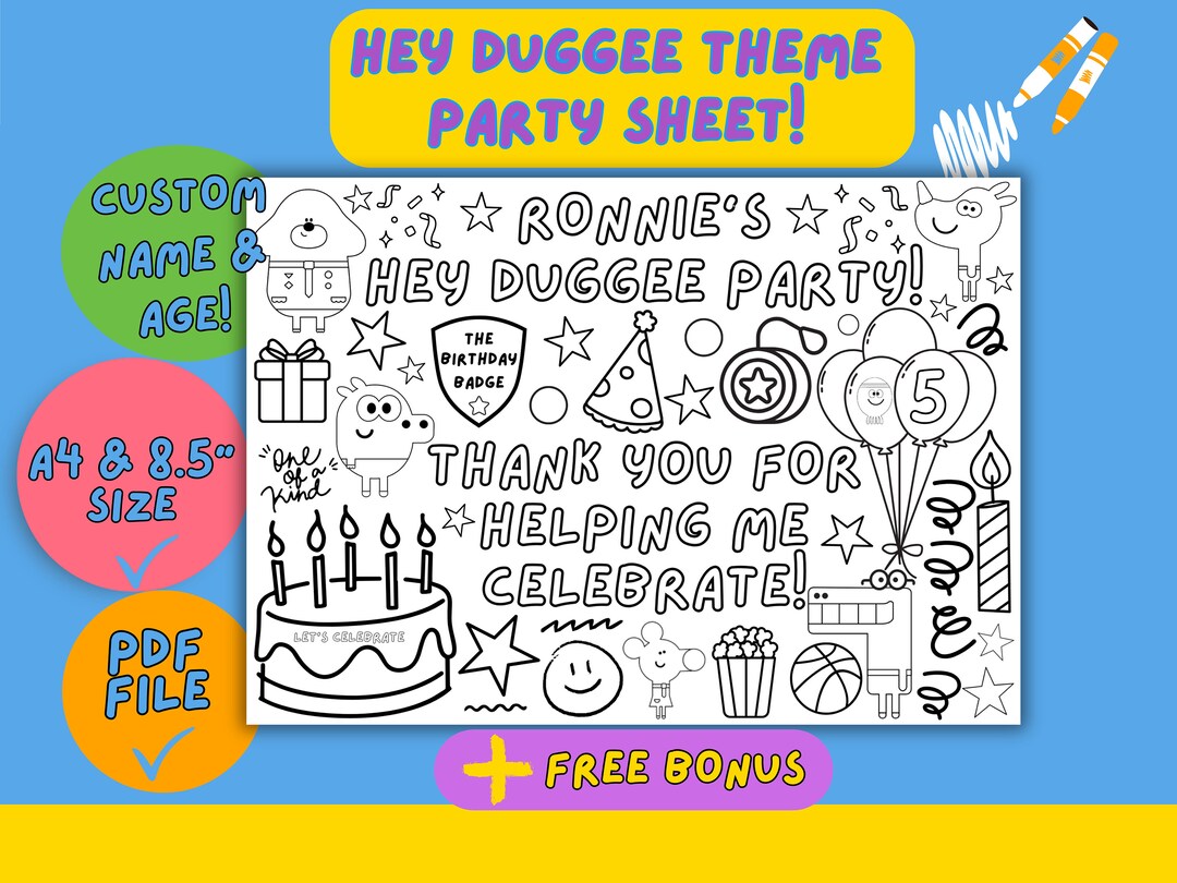 Hey Duggee Theme Birthday Party Placemat, Customised Hey Duggee ...