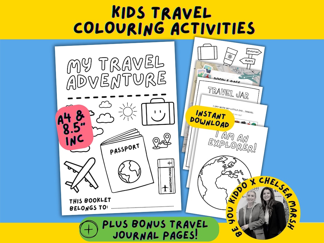 Kids Travel Coloring Pages: Adventure Activity, Flight Entertainment ...