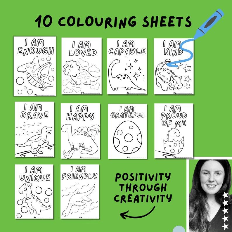 Dinosaur Affirmation Coloring Sheets Dino Colouring Pages - Etsy