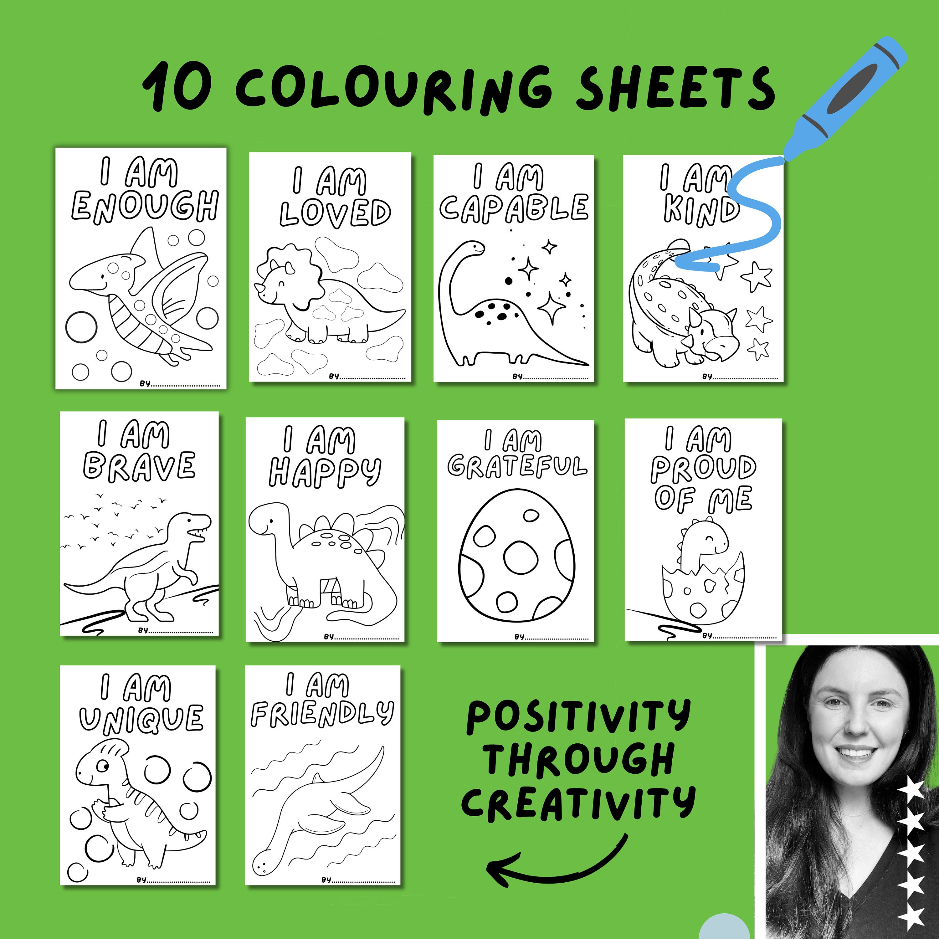 Dinosaur Affirmation Coloring Sheets Dino Colouring Pages - Etsy