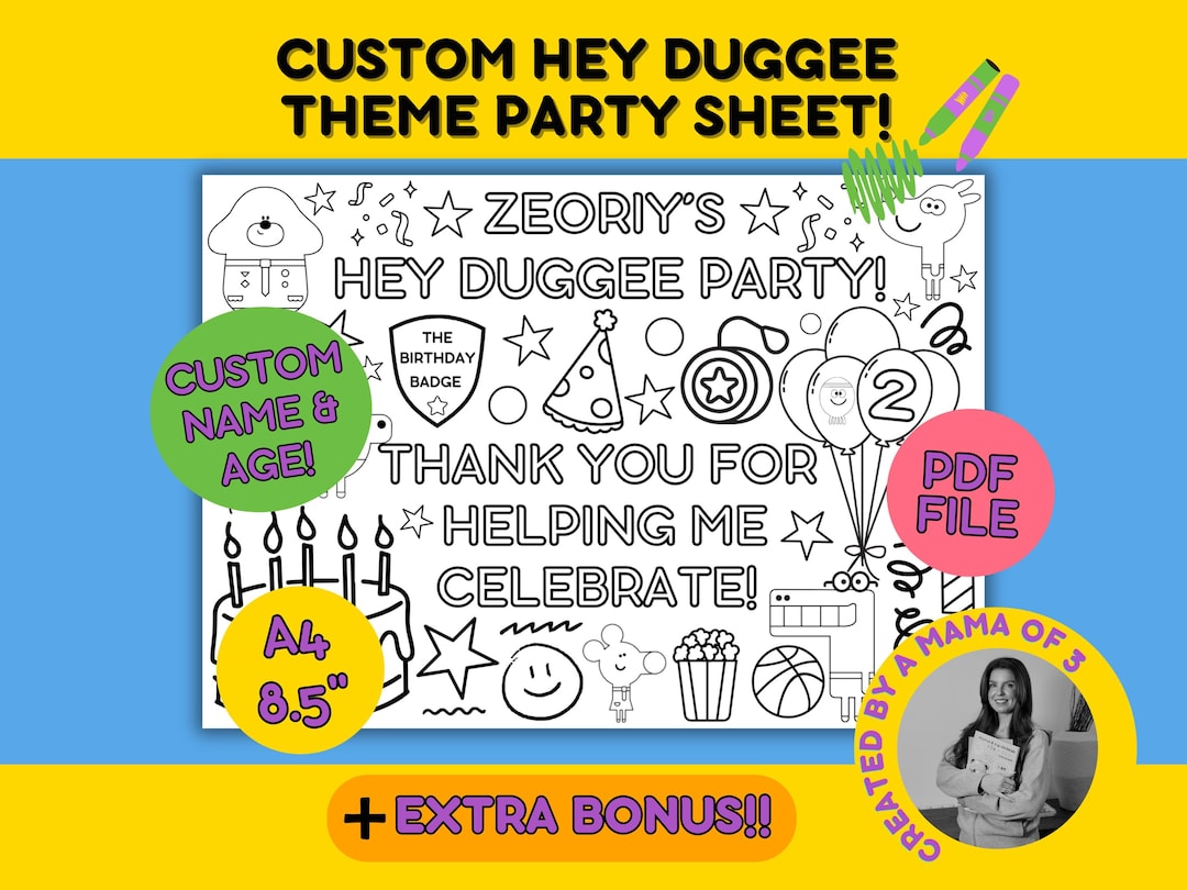 Hey Duggee Theme Birthday Party Placemat, Customised Hey Duggee ...