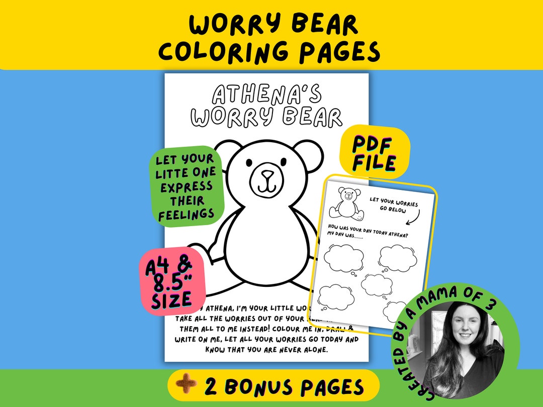 Custom Worry Bear Coloring Page: Anxiety & Feelings (digital Download ...