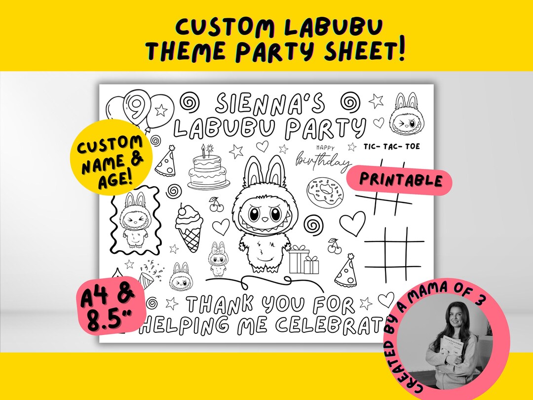 Personalised Labubu Party Coloring Page, Labubu Party Activity, Labubu ...