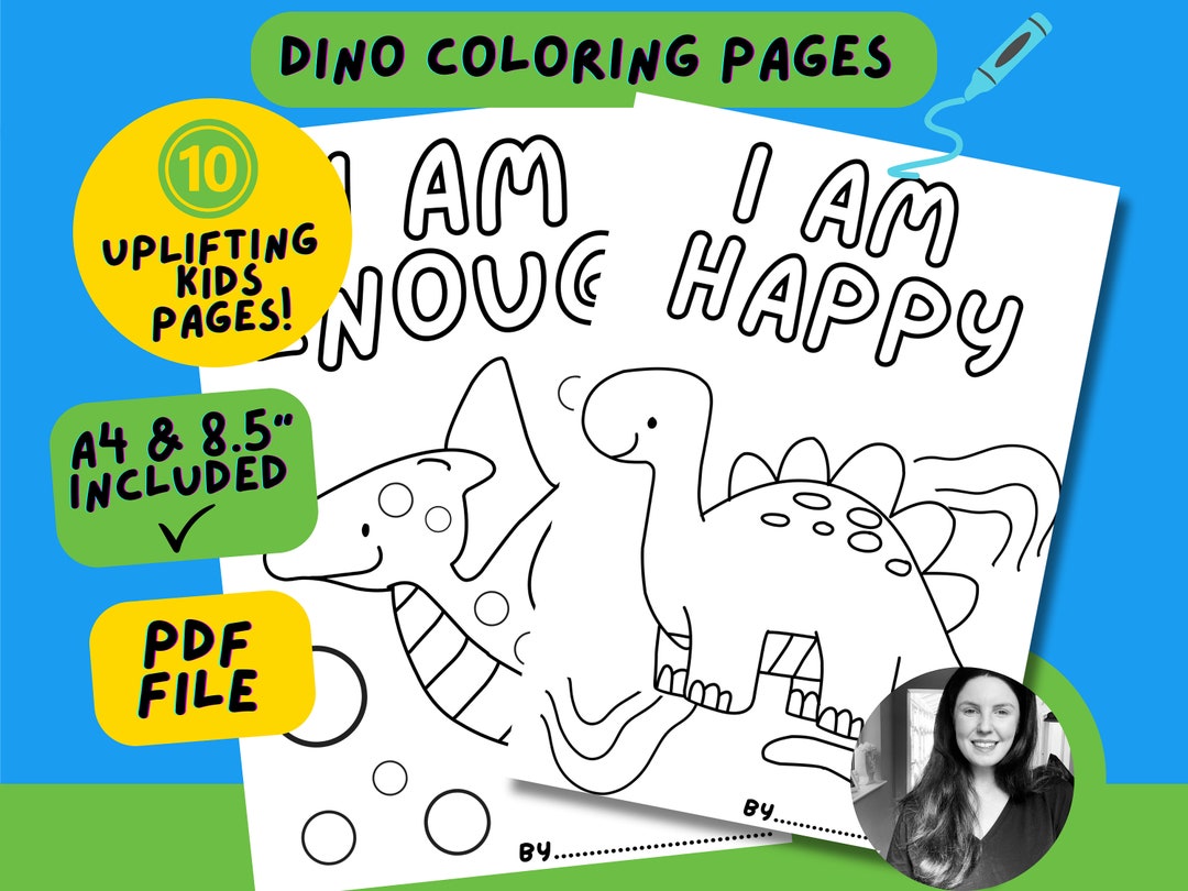 Dinosaur Coloring Pages Affirmation Dino Colouring Pages - Etsy
