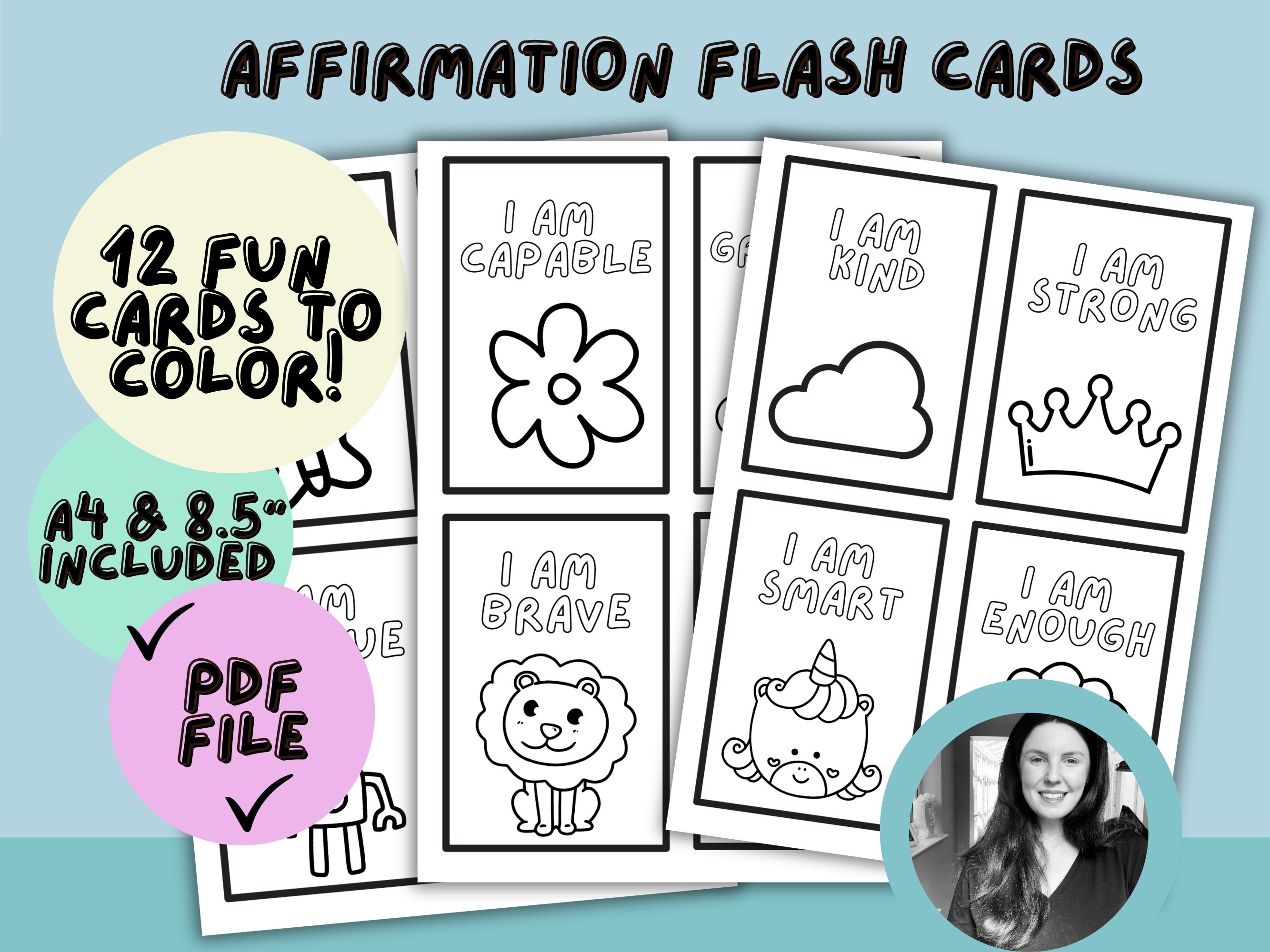 Affirmation Coloring Flash Cards for Kids Printable Coloring - Etsy
