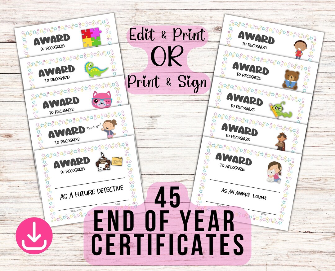 Editable Student Awards Student Recognition End of Year Certificates ...