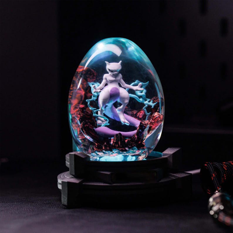 Pokemon Mewtwo Resin Egg Lamp LED Night Light Handmade Legendary ...