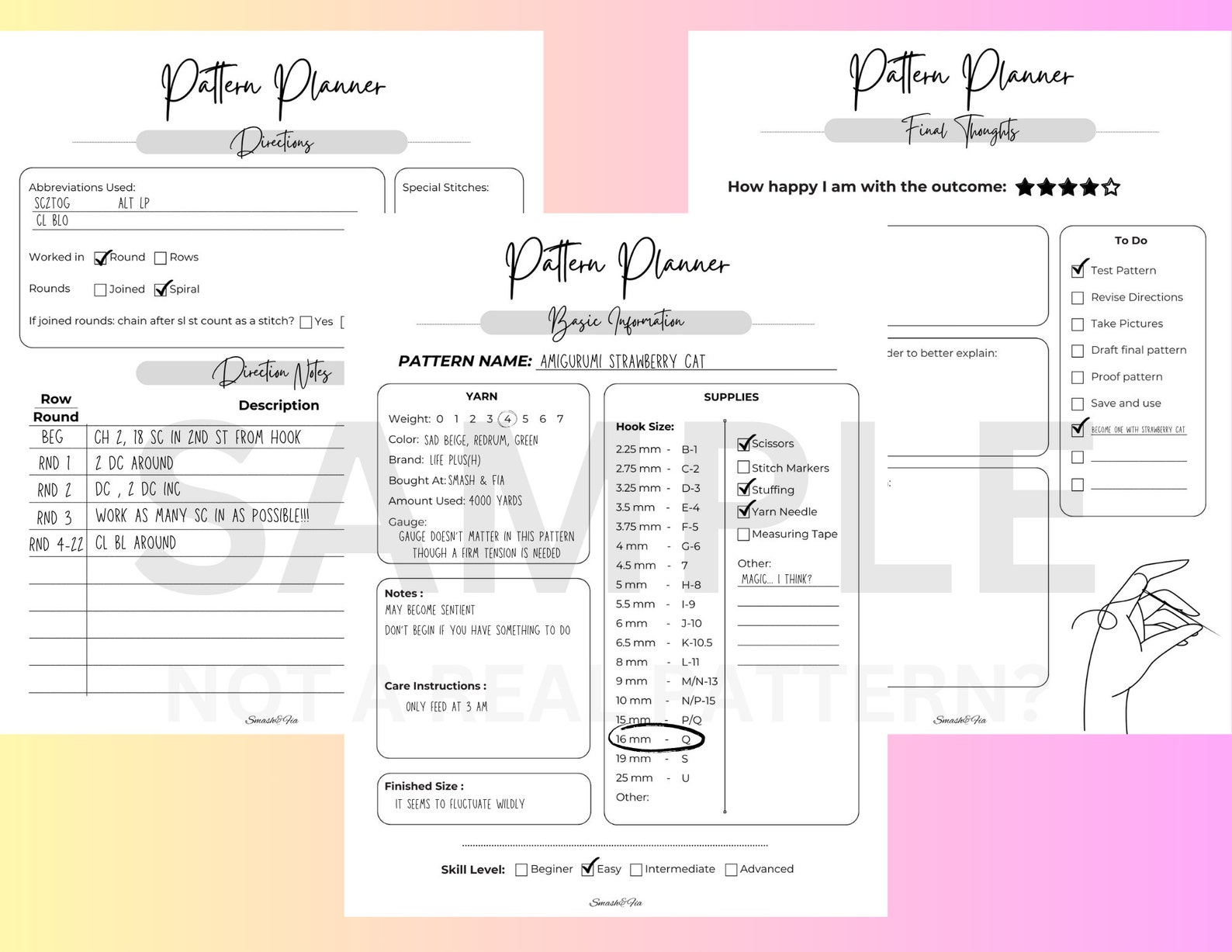 Printable Pattern Planner, Crochet Design Template, Notebook Paper ...
