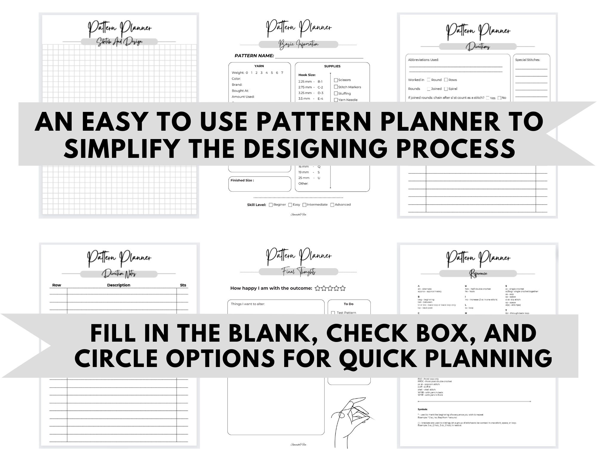 Crochet Pattern Planner Printable Design Template and Project Tracker ...