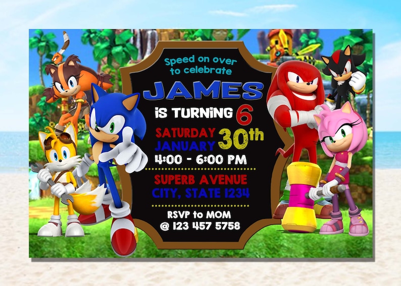 Sonic The Hedgehog Birthday Invitation Custom Invite Card | Etsy