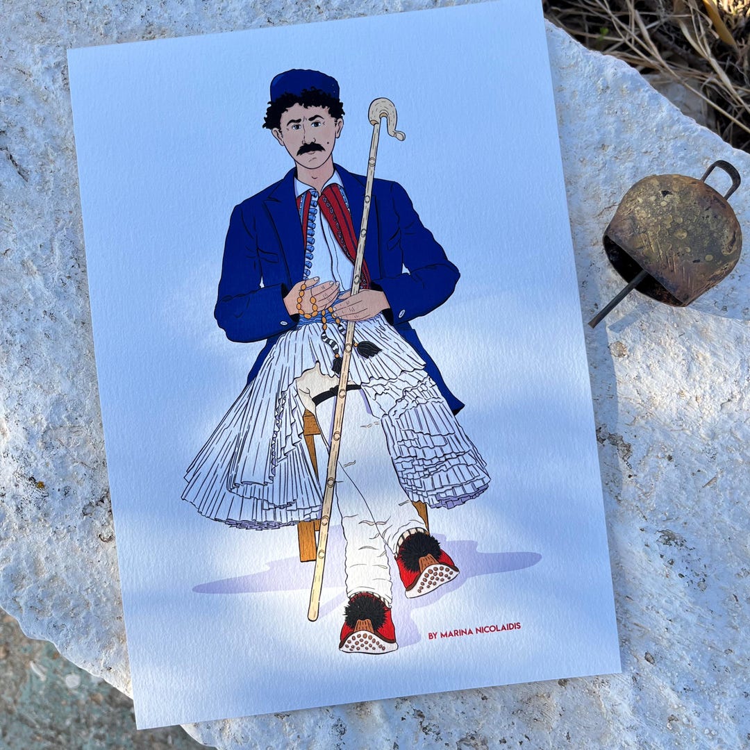 Greek Shepherd, Greek Art, Retro Traditional Greek Scene, Art Print by ...