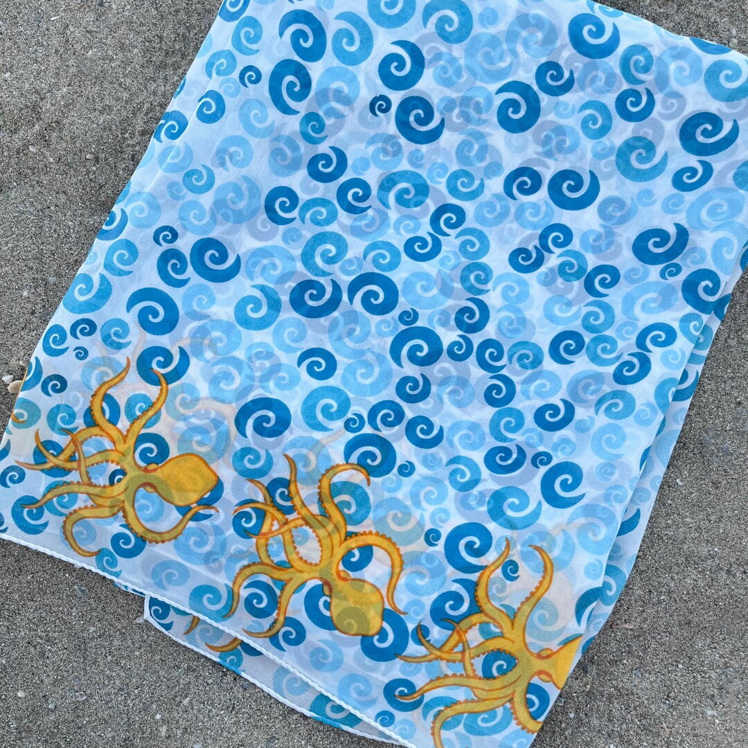Greek Silk Beach Pareo: Blue Octopus Design, Made in Greece - Etsy