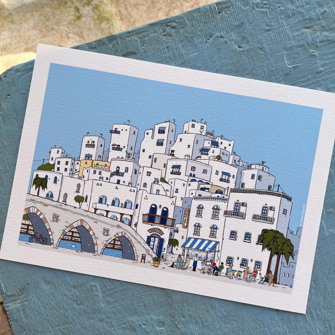 Paros Island Greece, Illustration Art Print, Traditional Village ...