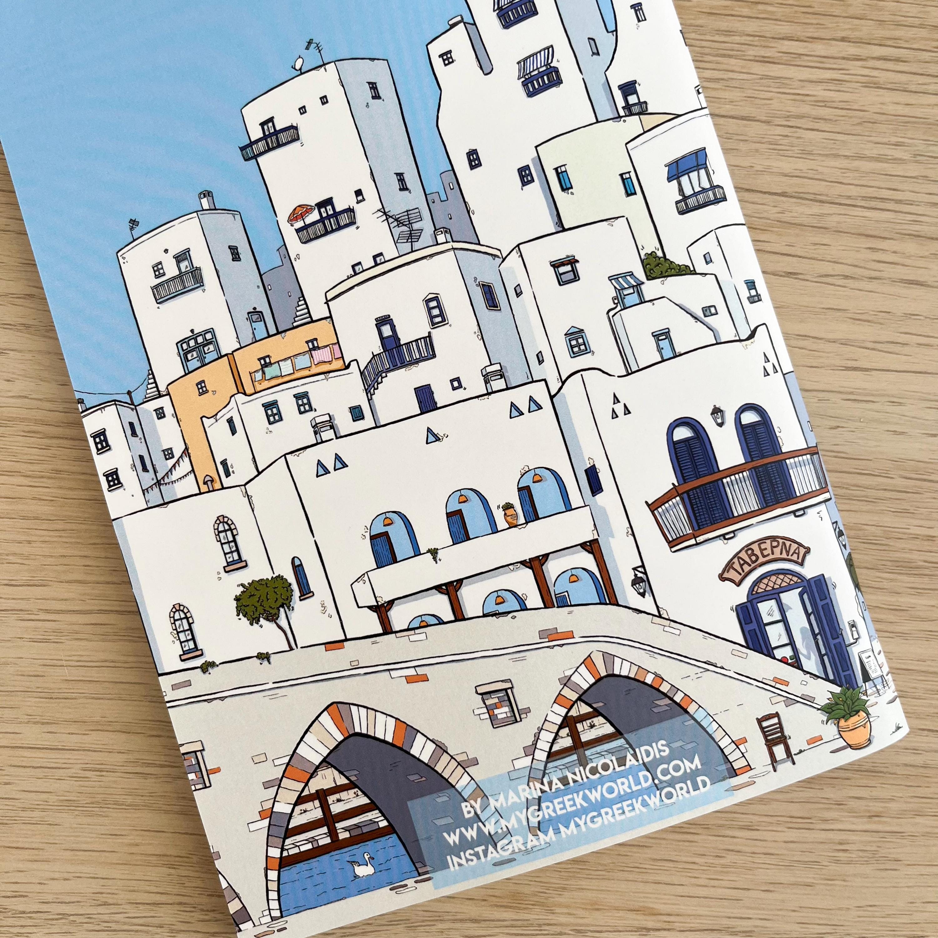 Greek Notebook, A5 Lined, Greek Village, Paros Island, Design and ...
