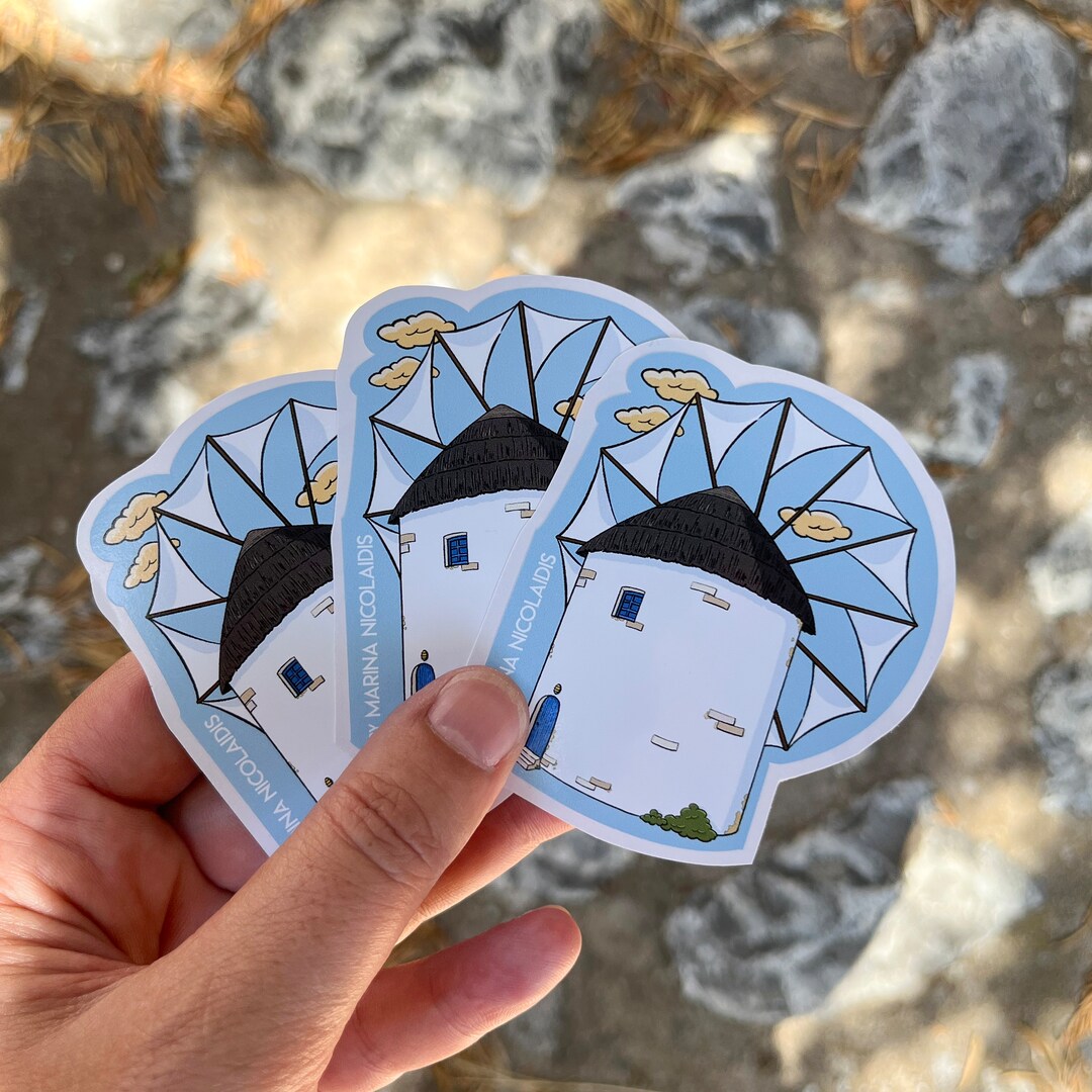 Greek Windmill Sticker Illustration Bumper Sticker Greek - Etsy