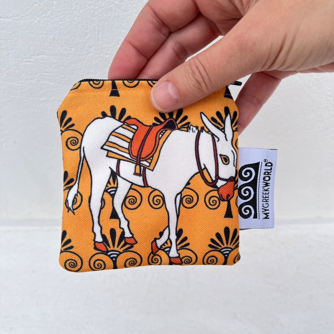 Mini Fabric Coins Purse With Zip Greek Donkeys Pattern - Etsy