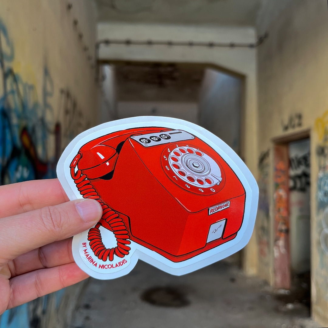 Greek Red Phone Vinyl Bumper Sticker, Coin Phone, Nostalgic and Retro ...