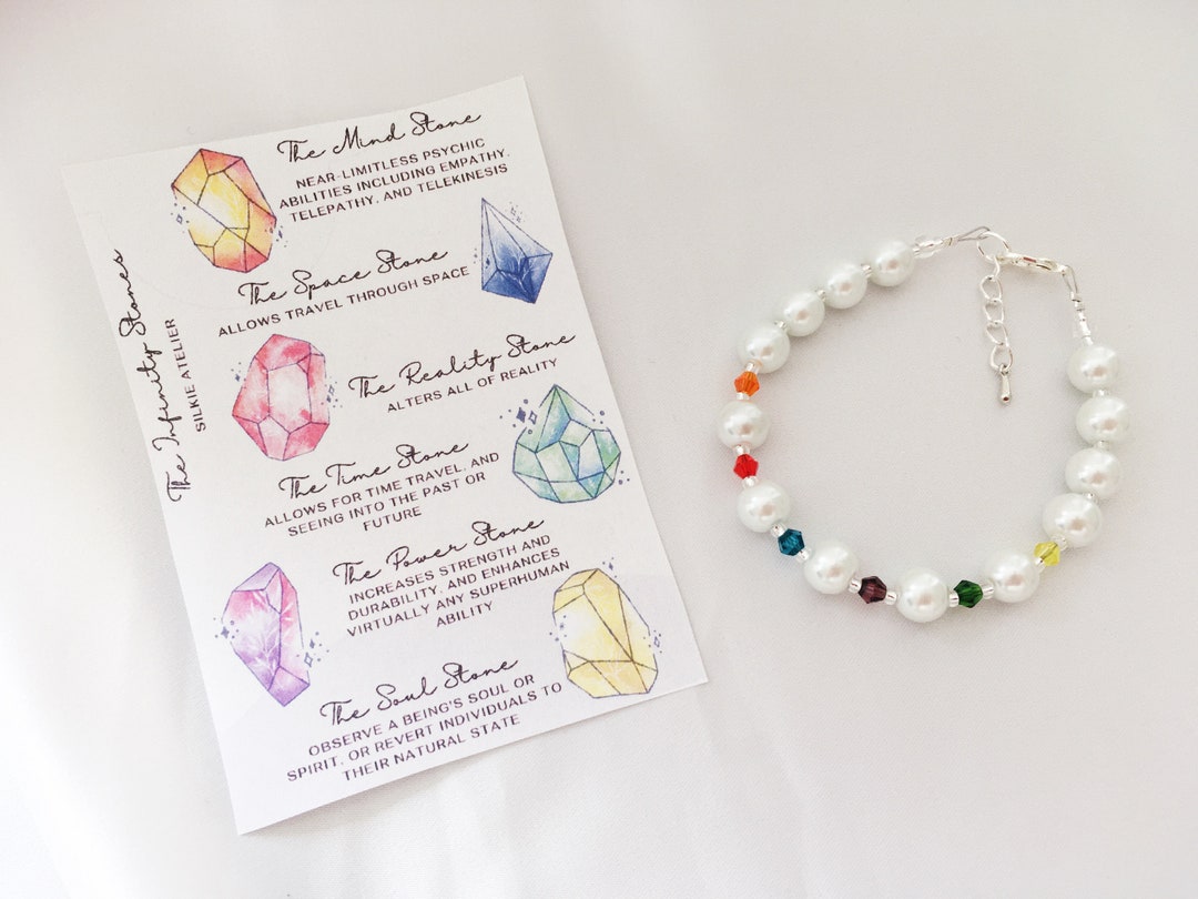 Infinity Stones Bracelet | Crystals, White Ivory Glass Pearls & Silver ...