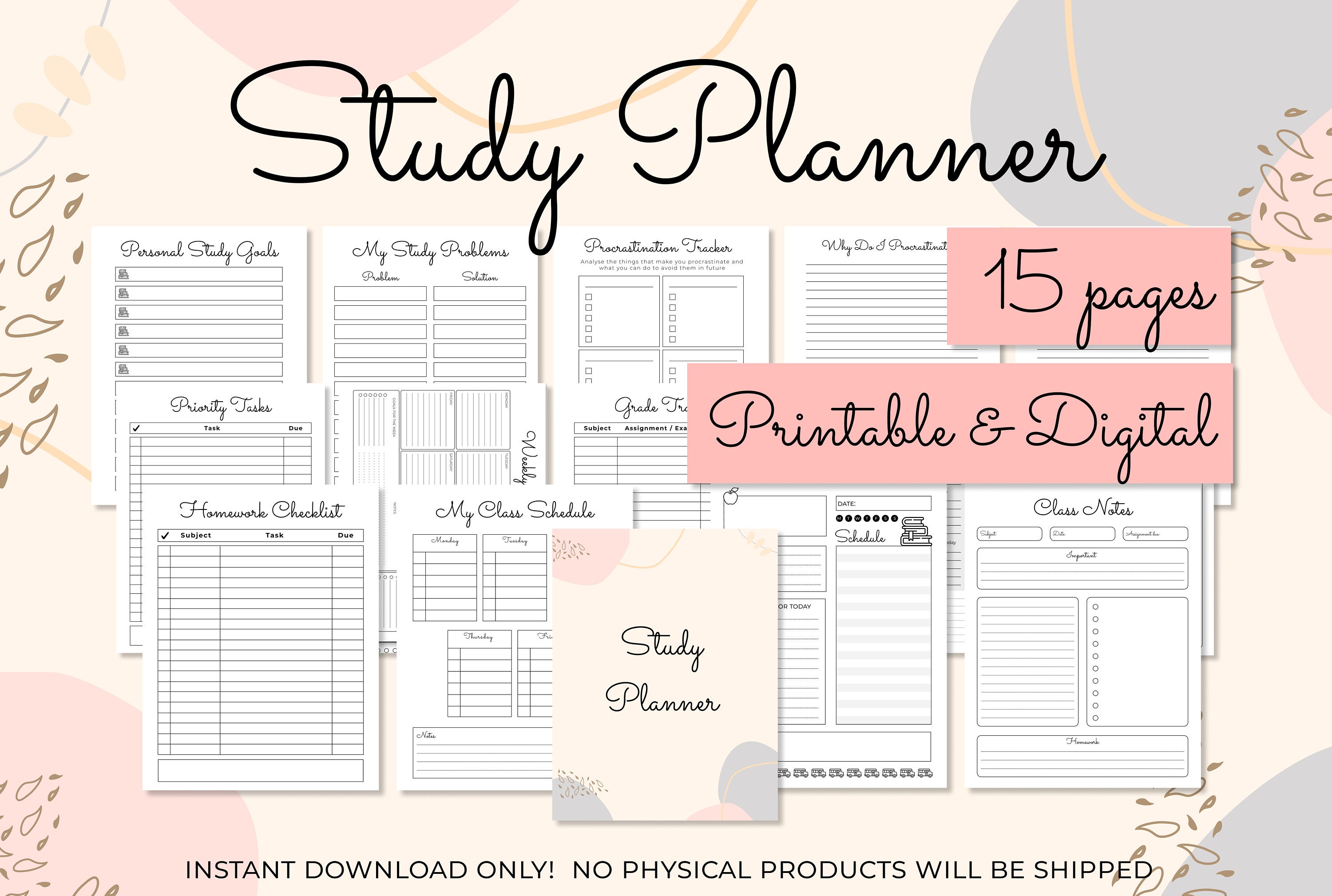 Student Planner Printable Study Planner College Planner - Etsy