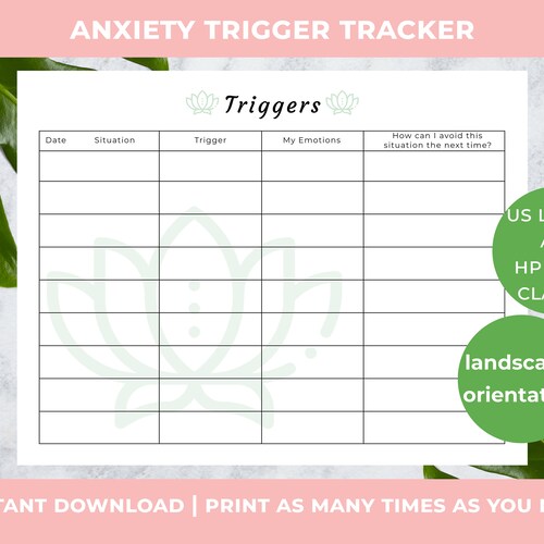 Trigger Tracker Mental Health Trigger Tracker Anxiety - Etsy