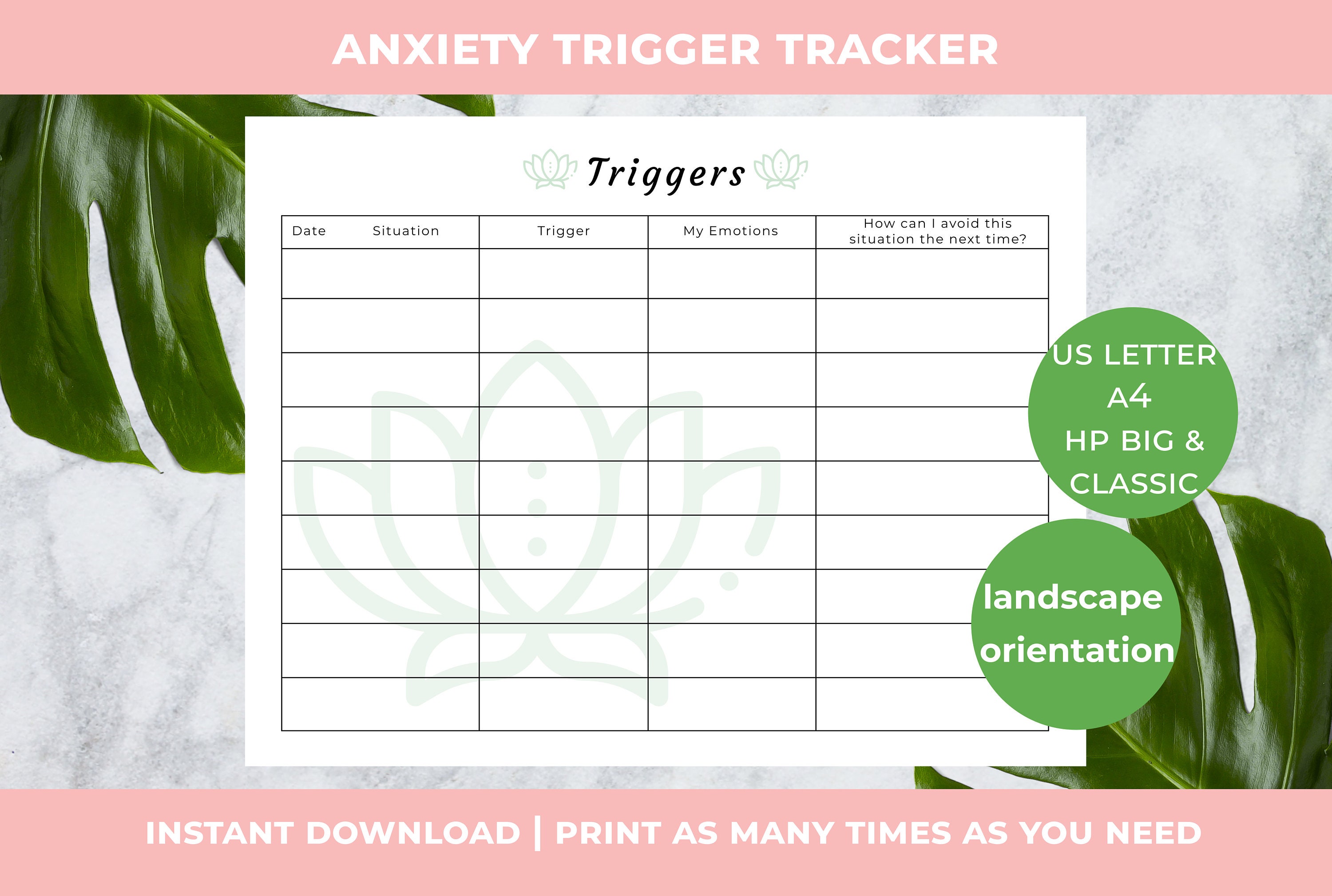 Trigger Tracker Mental Health Trigger Tracker Anxiety - Etsy UK