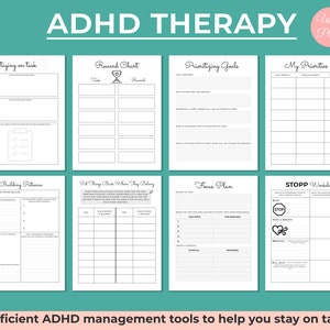 ADHD Therapy Worksheets, ADHD Planner, Adult ADHD Therapy Coping Skills ...