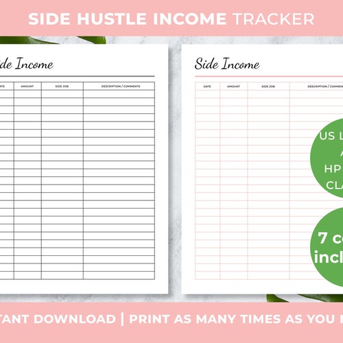 Printable Side Hustle Income Passive Income Tracker Small - Etsy
