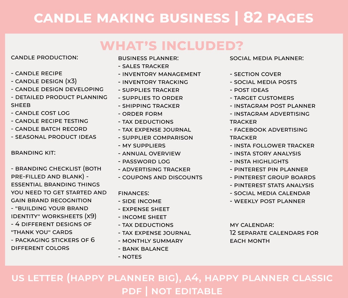 Candle Business Planner Small Business Planner Candle Order - Etsy