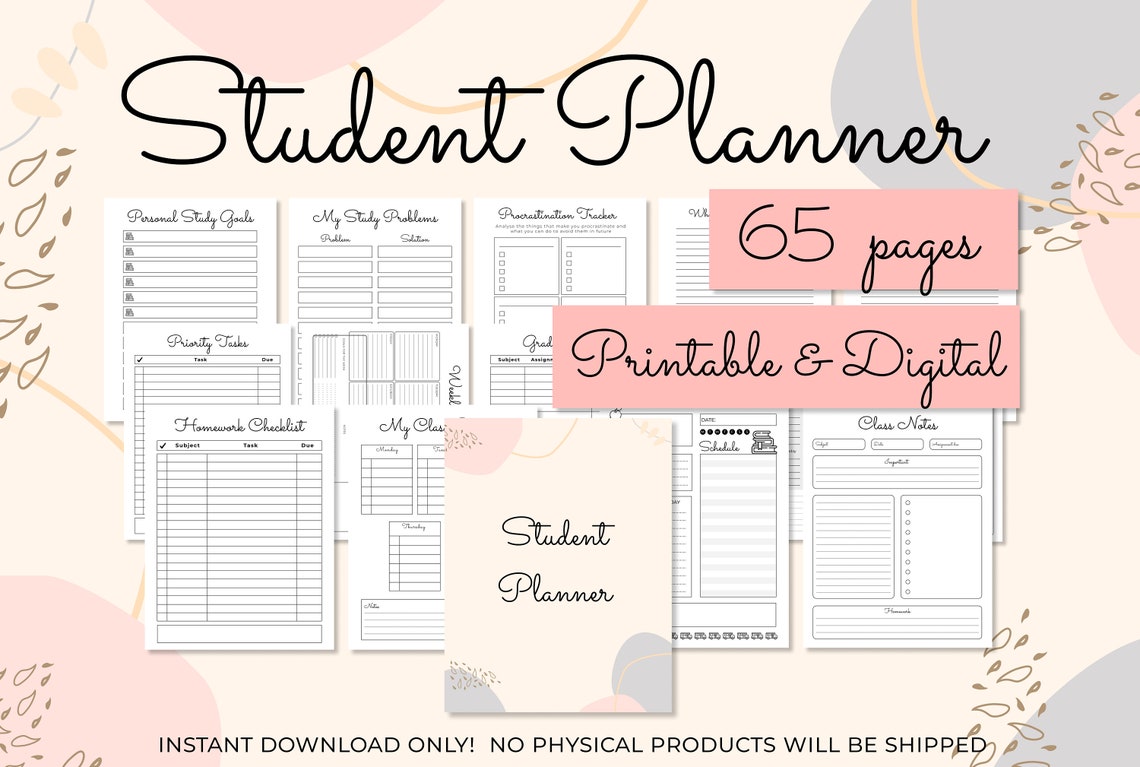 Printable Student Planner Academic Planner Study Organiser | Etsy