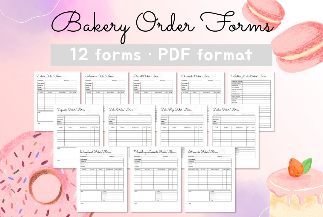 Bakery Order Form, Bakery Business Forms Bundle, Maracon Order Form ...