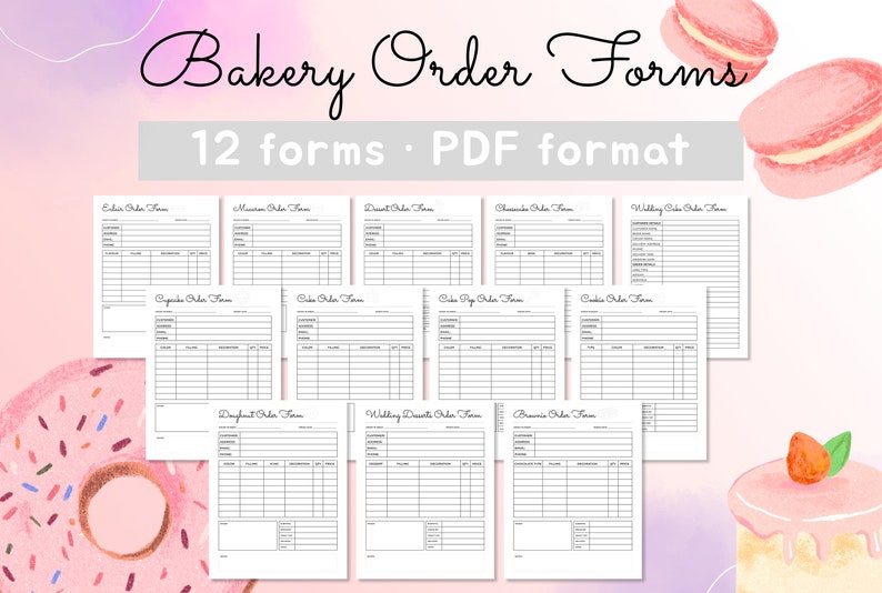 Bakery Order Form Bakery Business Forms Bundle Maracon Order - Etsy