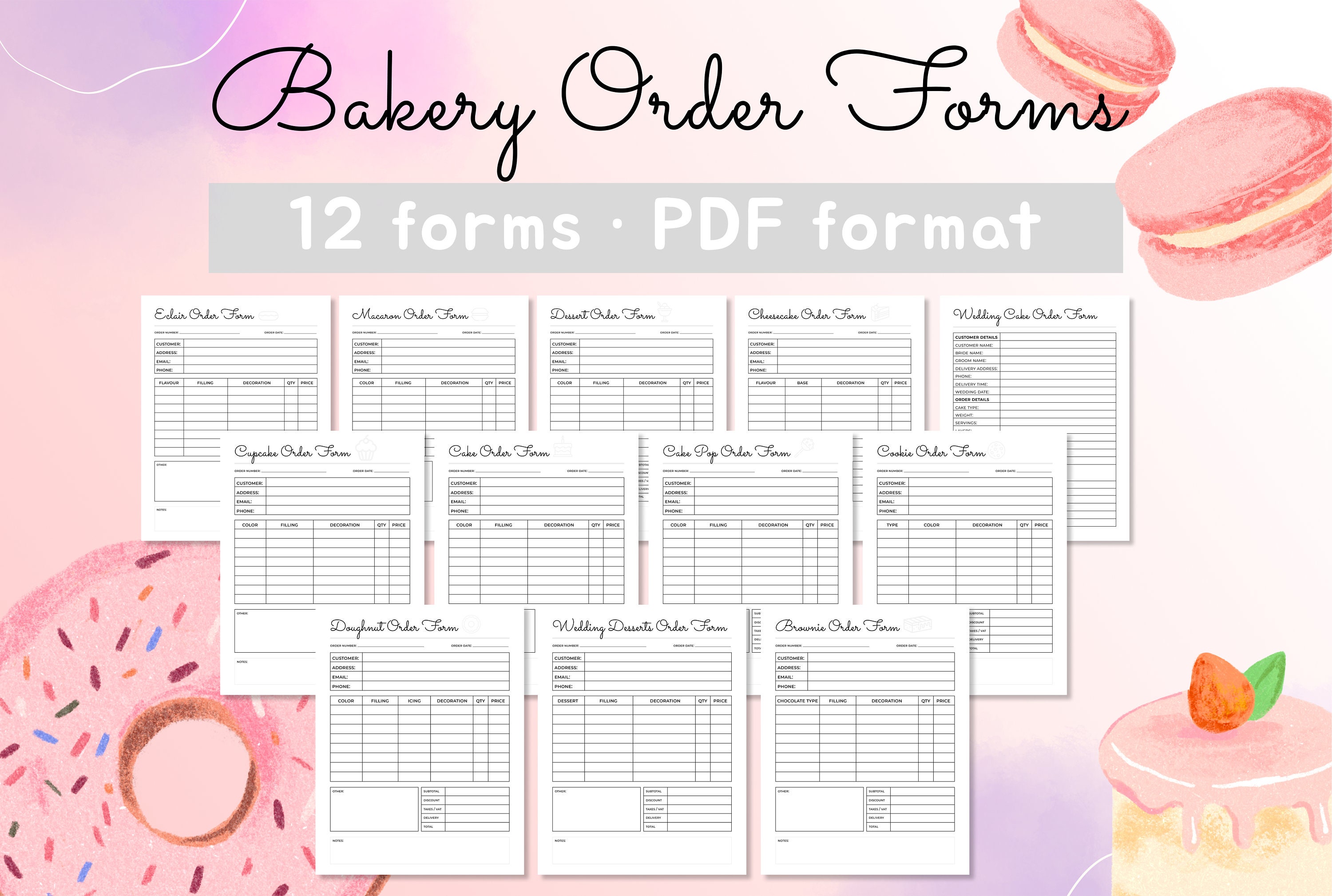 Bakery Order Form Bakery Business Forms Bundle Maracon Order - Etsy