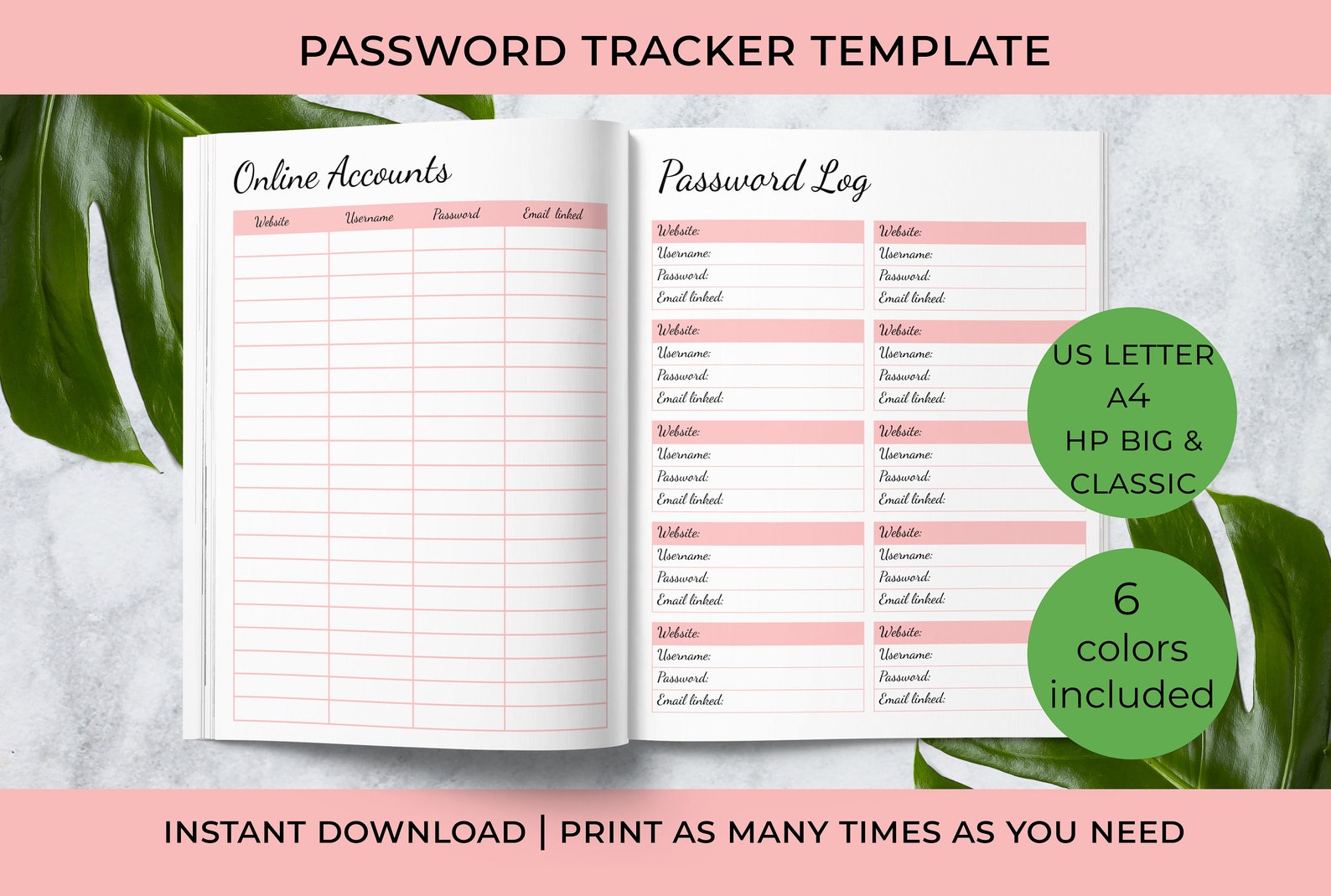 Password Log Printable Password Tracker Planner Templates - Etsy Canada