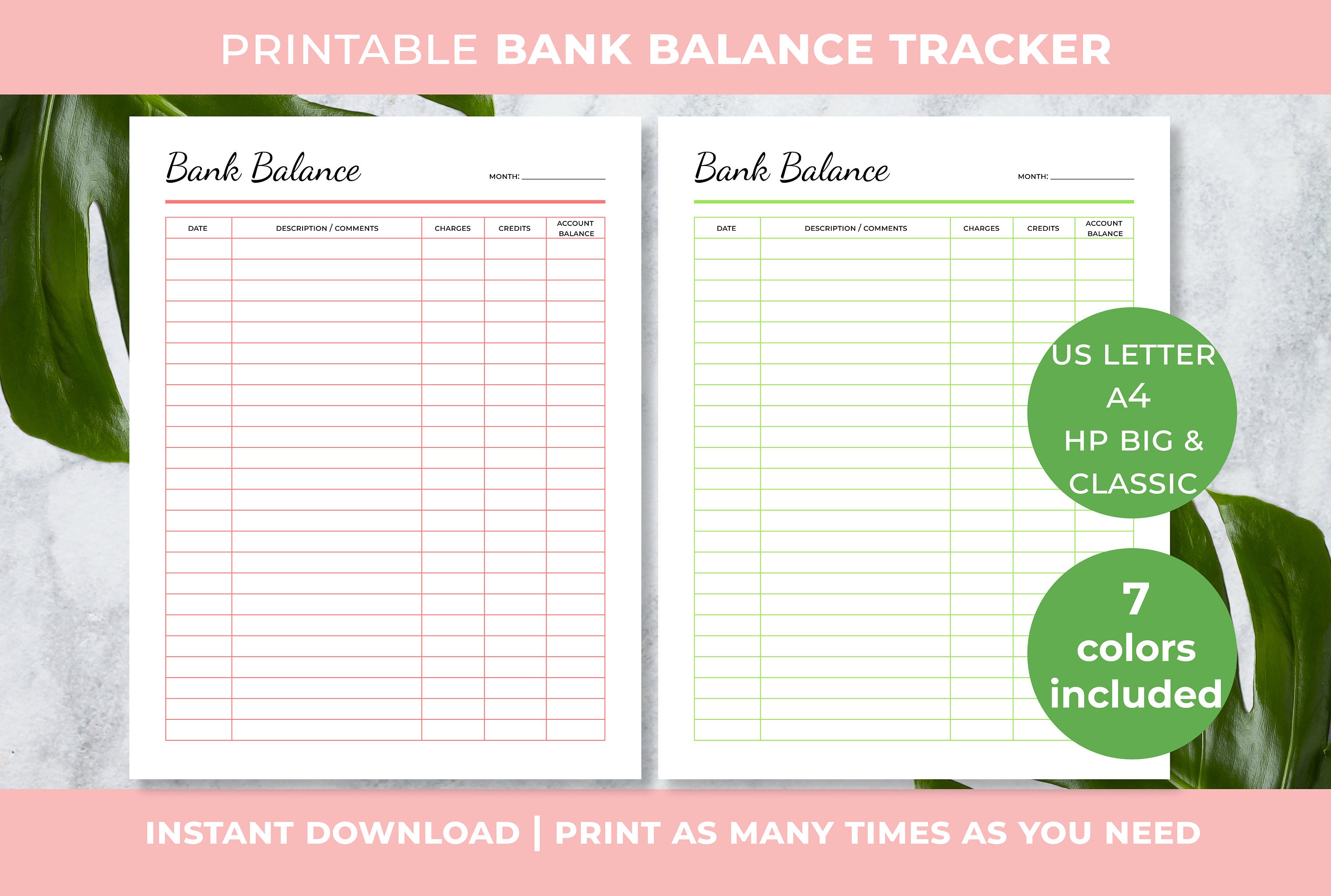Printable Bank Balance Tracker Financial Planner Insert - Etsy UK