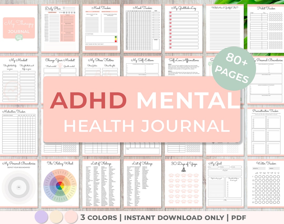 ADHD Journal ADHD Guide ADHD Planner Worksheets Mental Health Journal ...
