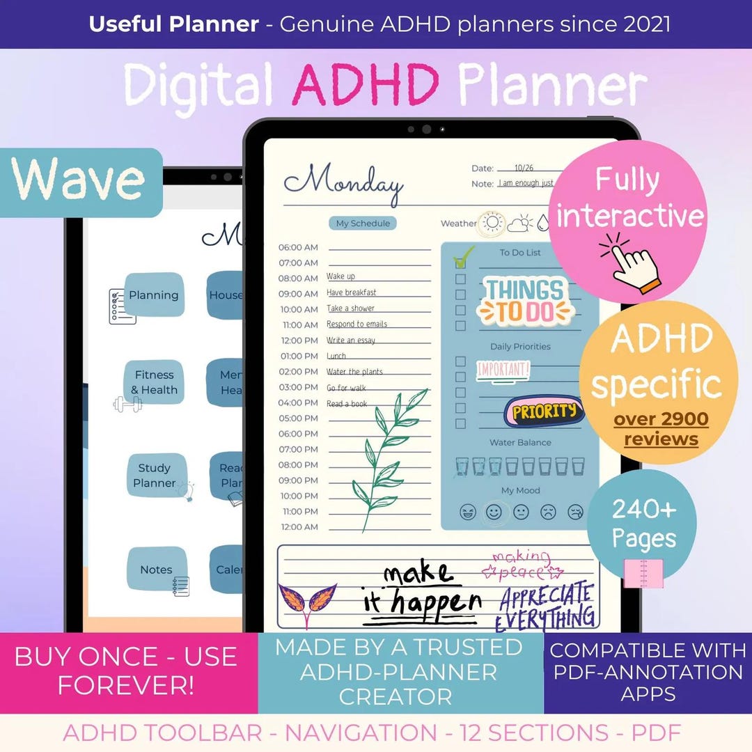 ADHD Digital Planner, Goodnotes Planner, ADHD Specific Student Planner ...