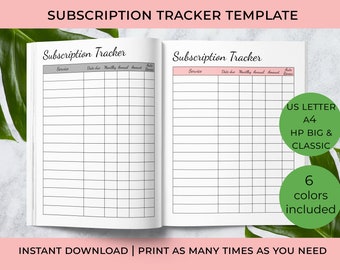 Subscription Tracker Printable, Membership Tracker, Monthly ...