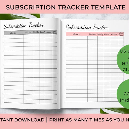Subscription & Membership Tracker Printable Organising - Etsy