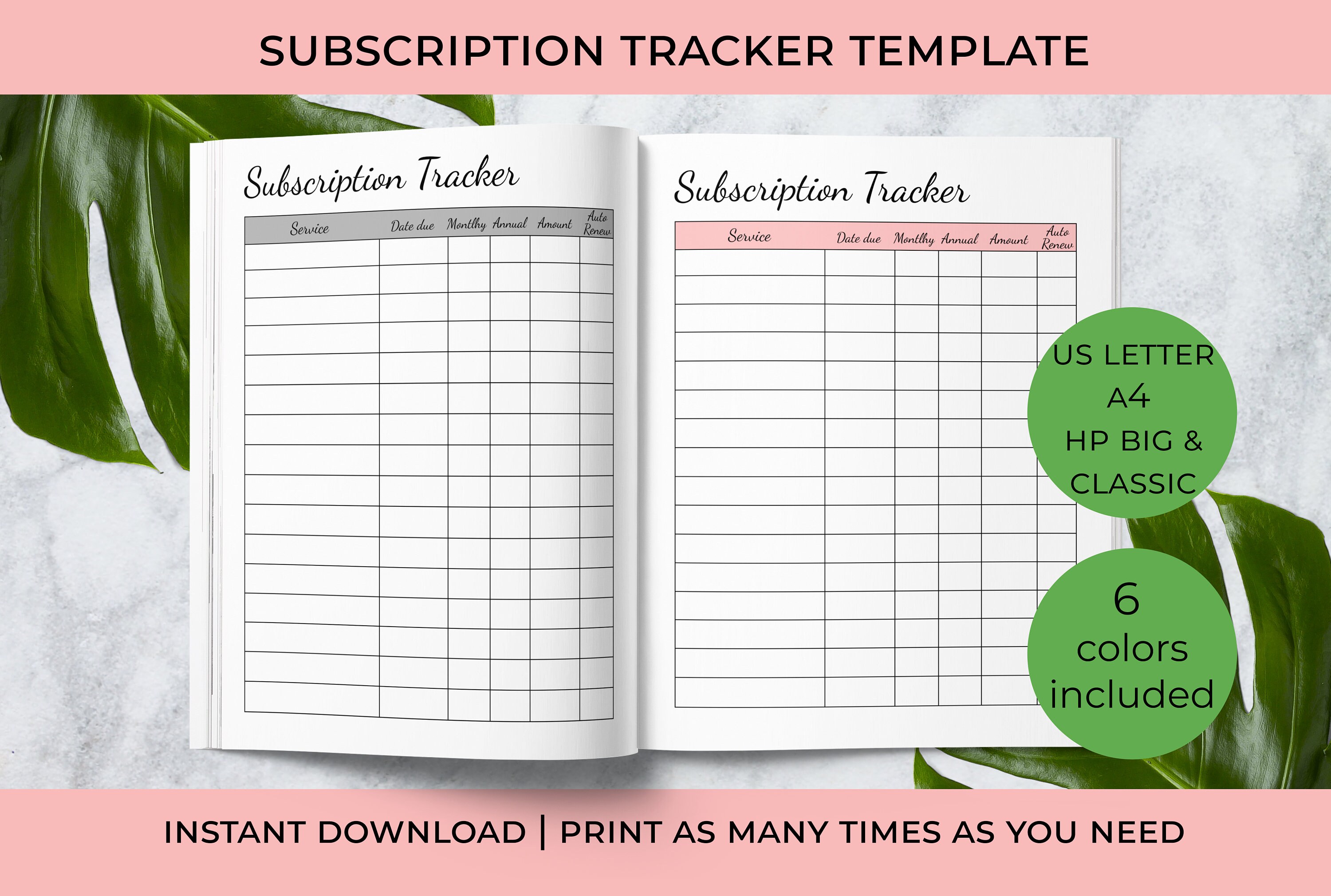 Subscription Tracker Instant Download Subscription Template Editable ...