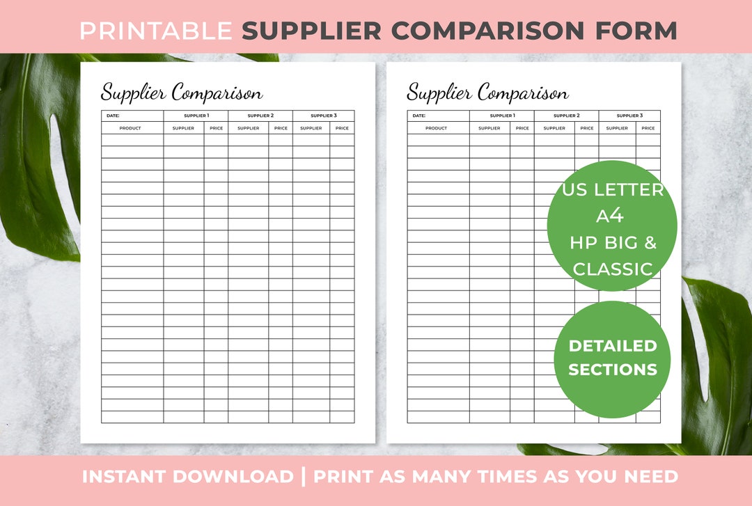 Supplier Comparison Sheet: Small Business Vendor Management (PDF ...