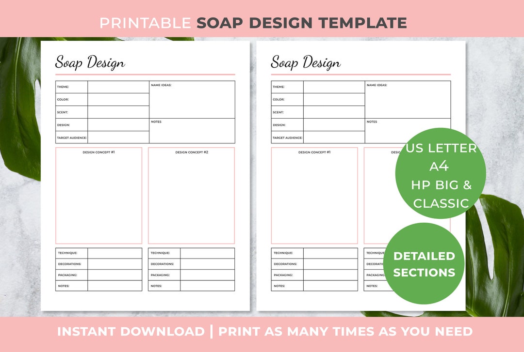 Soap Design Sheet Printable soap recipe sheet Soap business planner ...