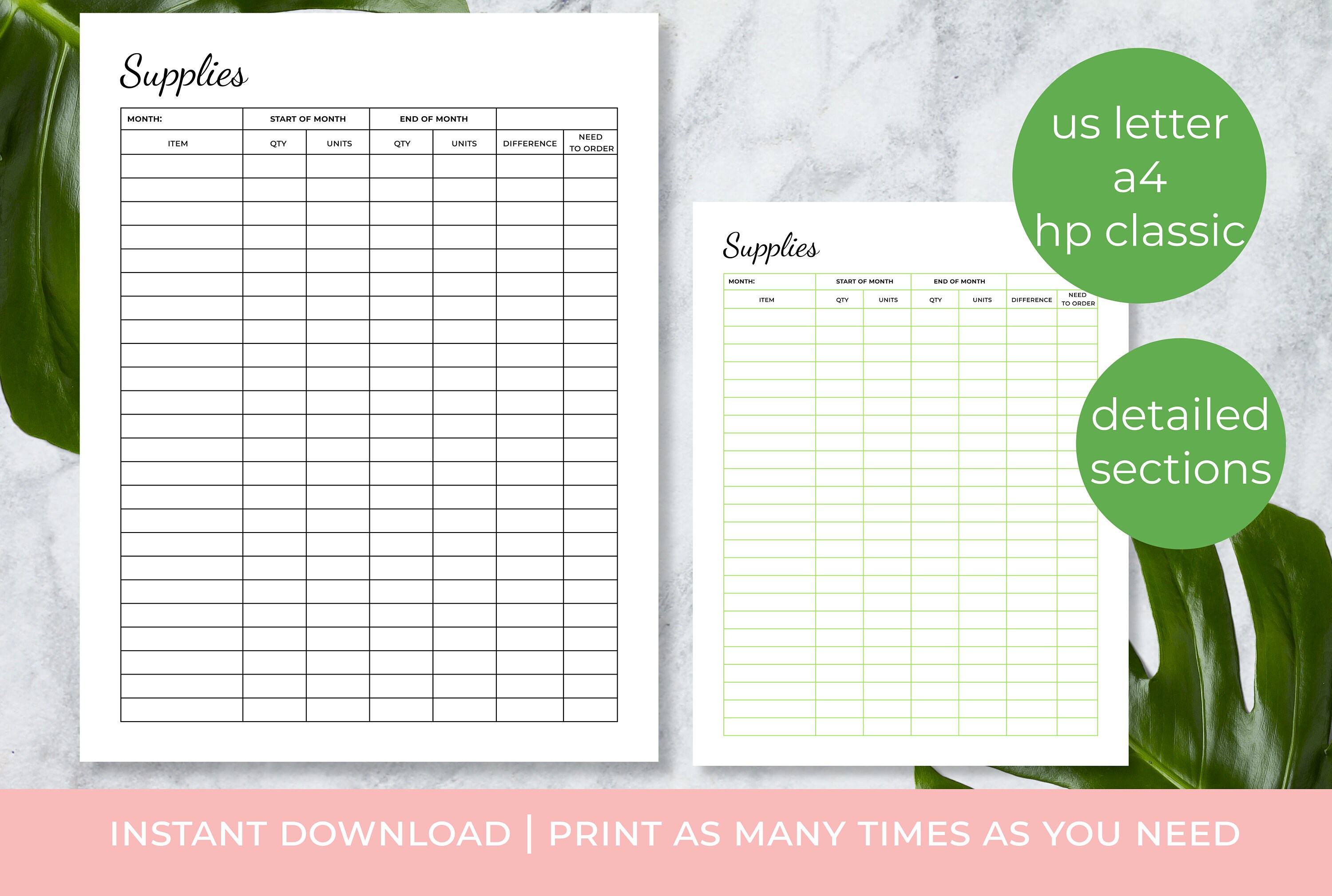 Supply tracker template Supplies Tracker Inventory | Etsy