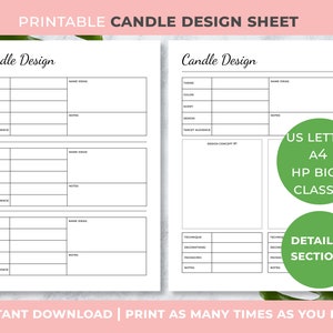 Candle Design Sheet Printable Candle Recipe Sheet Candle Business ...