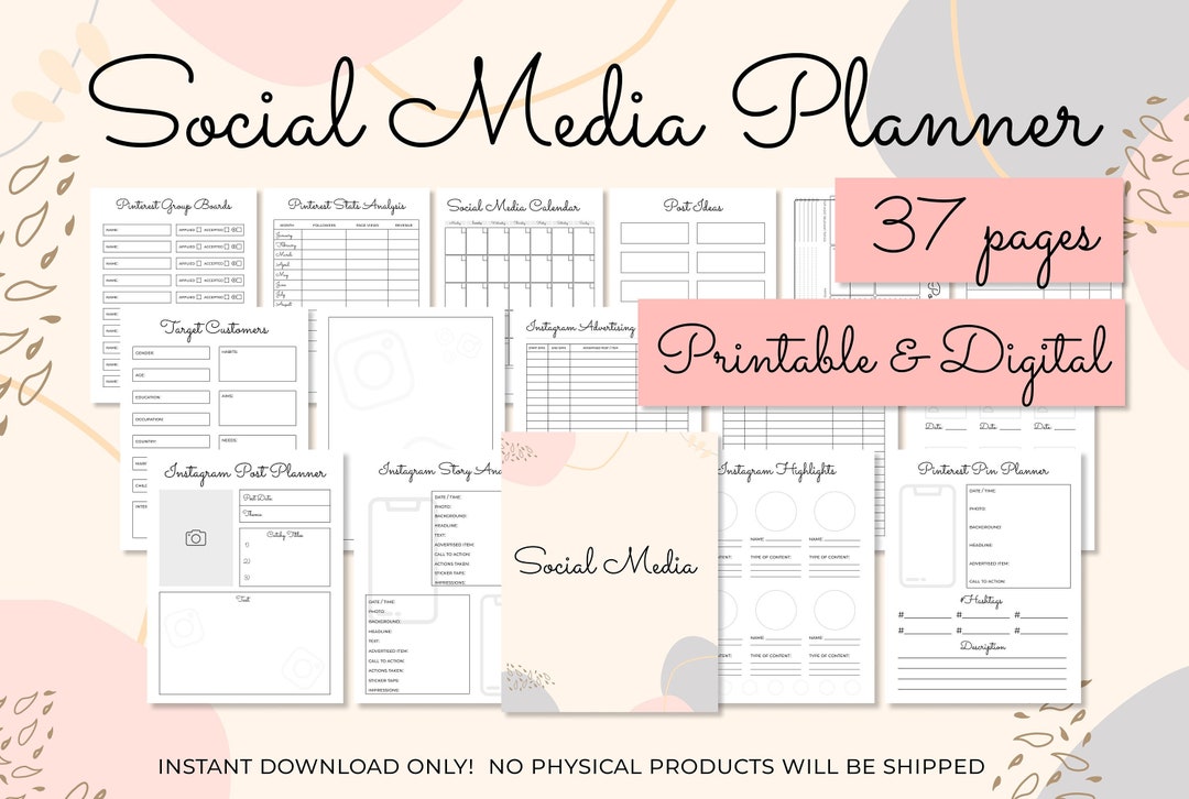 Social Media Planner Kit, Small Business Digital Marketing Planner ...
